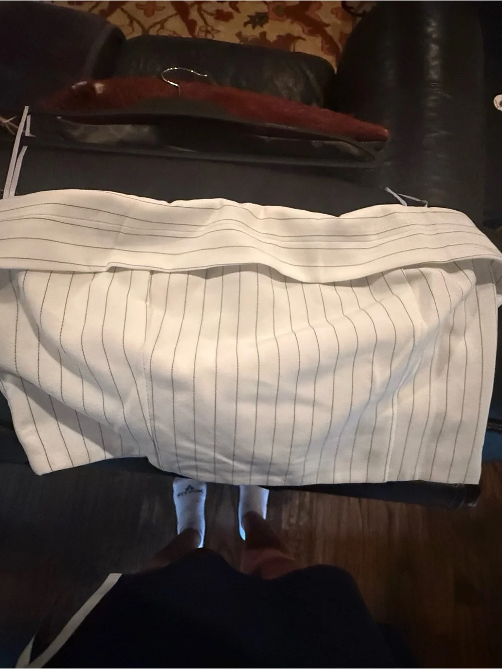 Princess Polly | Tops | Princess Polly White Skirt With Navy Pinstripes ...